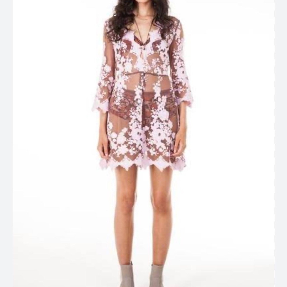 Arnhem Sheer Floral Lace Mini Dress - Gem